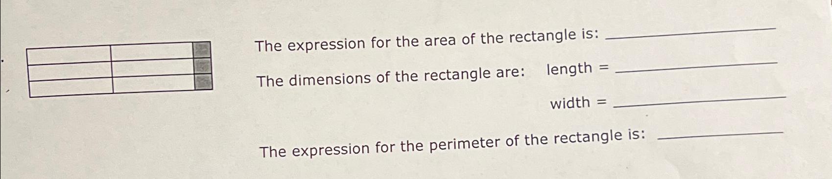Solved The expression for the area of the rectangle is:The | Chegg.com