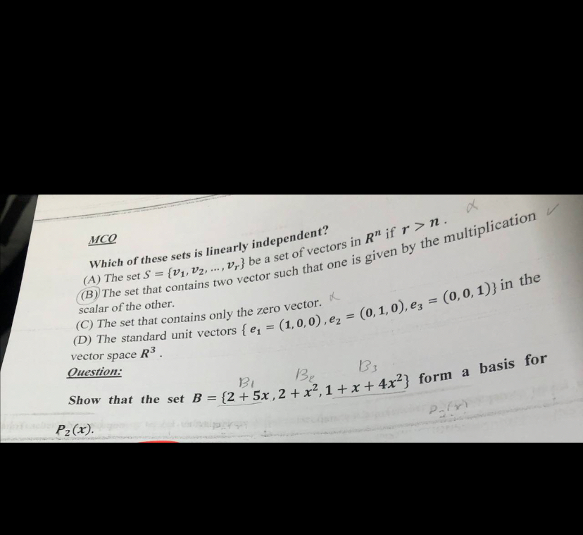 MCOWhich of these sets is linearly independent?(A) | Chegg.com