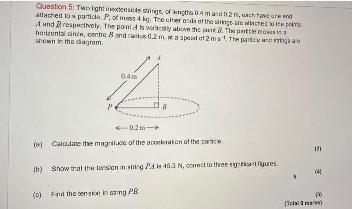 Solved Question 5: Two light inextensible strings, of | Chegg.com