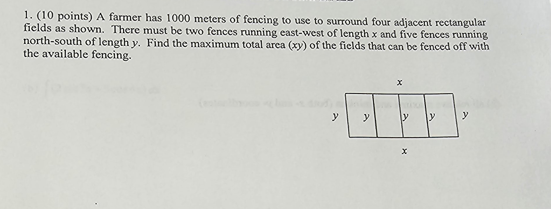 Solved (10 ﻿points) ﻿A farmer has 1000 ﻿meters of fencing to | Chegg.com