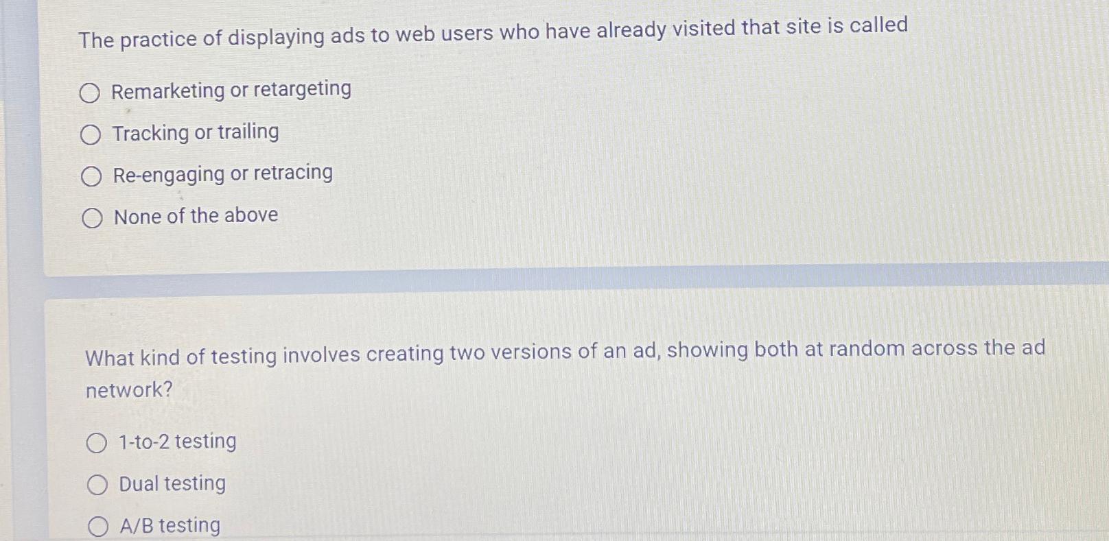 Solved The practice of displaying ads to web users who have | Chegg.com