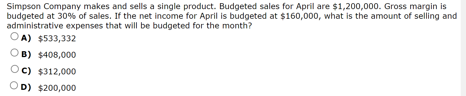 Solved Simpson Company makes and sells a single product. | Chegg.com