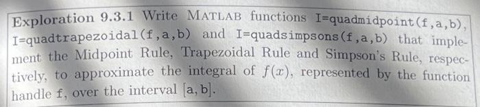 Solved Exploration 931 Write Matlab Functions 
