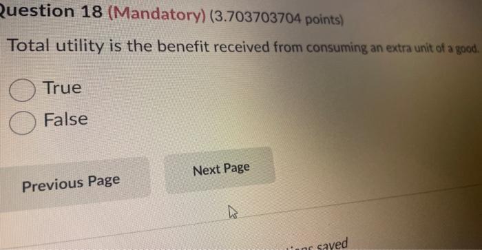 Solved Total utility is the benefit received from consuming | Chegg.com