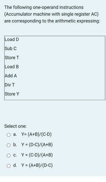 Solved The following one-operand instructions (Accumulator | Chegg.com