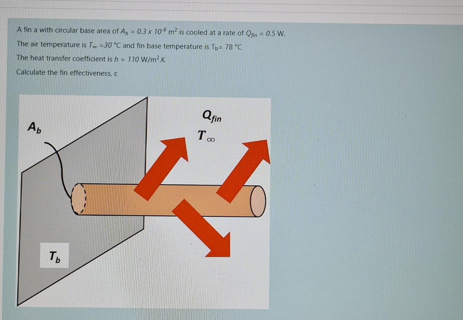 Solved A fin a with circular base area of Ap = 0.3 x 10-6 m2 | Chegg.com