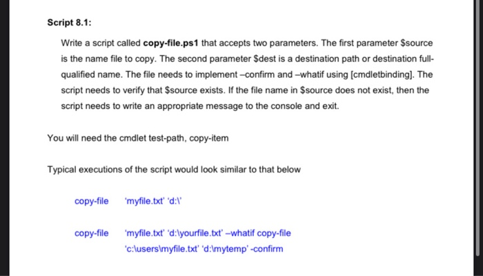 Solved Script 8.1: Write a script called copy-file.ps1 that | Chegg.com
