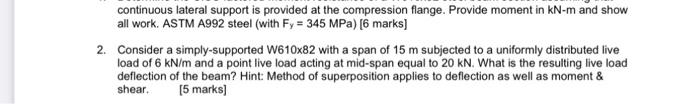 Solved continuous lateral support is provided at the | Chegg.com