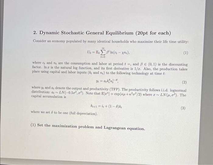 2. Dynamic Stochastic General Equilibrium (20pt for | Chegg.com