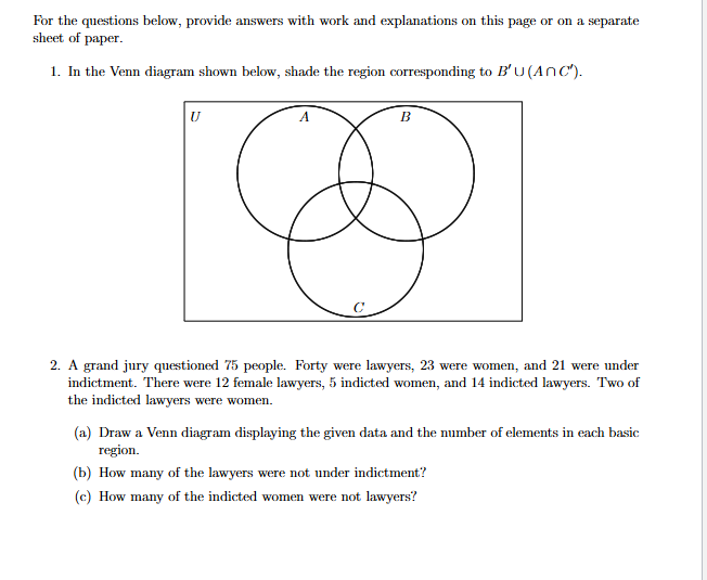 Solved For the questions below, provide answers with work | Chegg.com