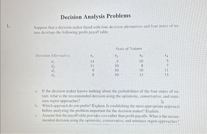 Solved Decision Analysis Problems Suppose that a decision | Chegg.com