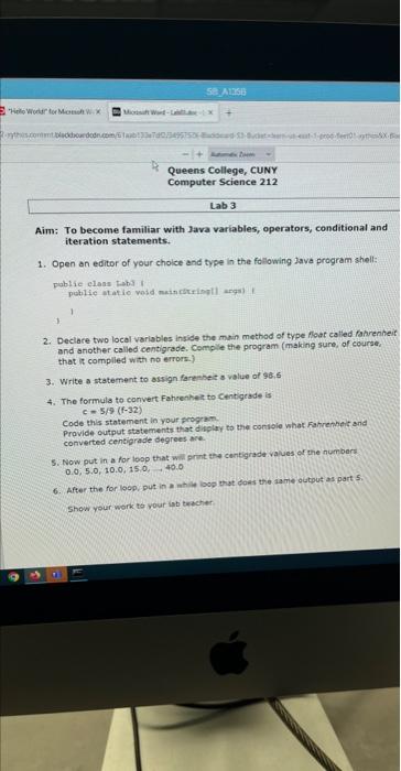 Solved Aim: To become familiar with Java variables, | Chegg.com