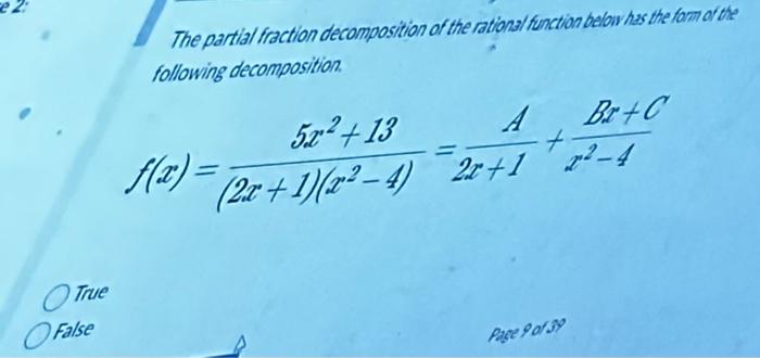 Solved The partial fraction decomposition of the rational | Chegg.com