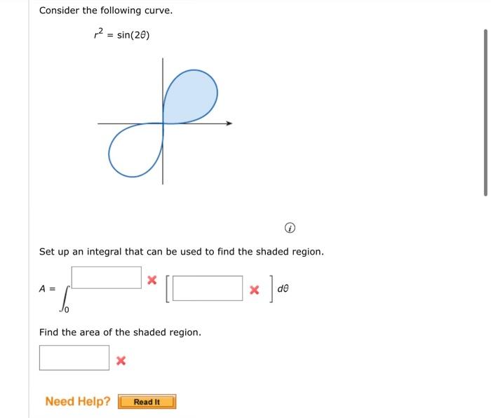 Solved Consider the following curve. r2=sin(2θ) (i) Set up | Chegg.com