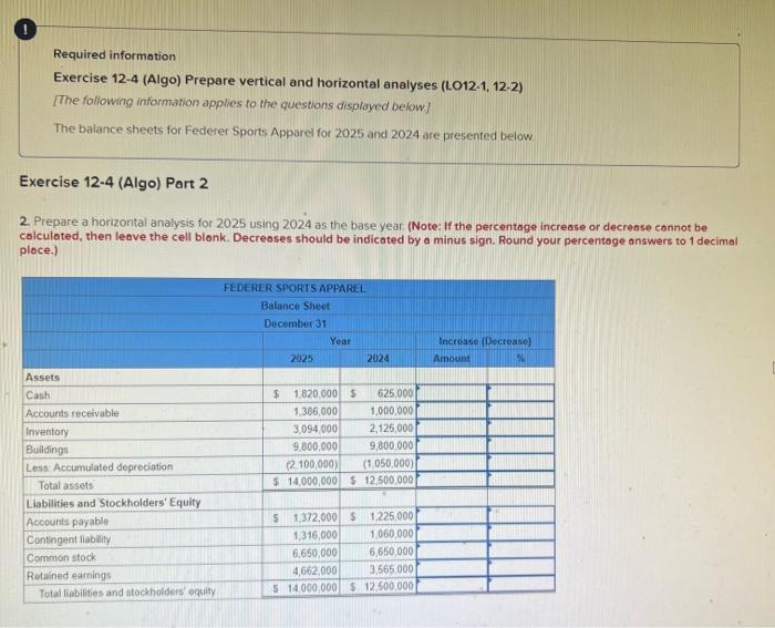 Solved Required information Exercise 12-4 (Algo) Prepare | Chegg.com