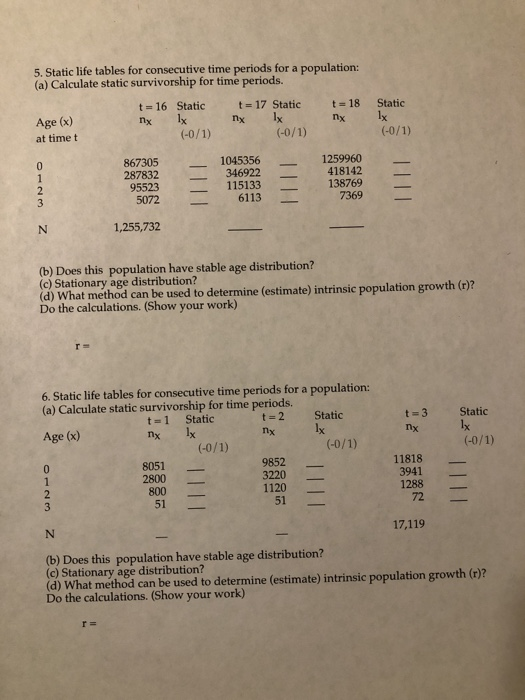 5. Static life tables for consecutive time periods | Chegg.com