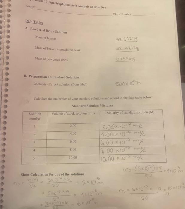 B. Preparation of Standard Solutions: Molarity of | Chegg.com