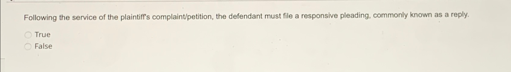 Solved Following the service of the plaintiff's | Chegg.com