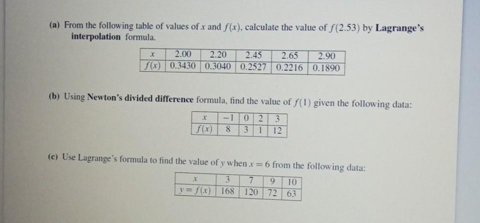 Solved (a) From the following table of values of x and f(x), | Chegg.com