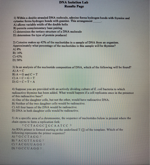 Solved DNA Isolation Lab Results Page 1) Within a | Chegg.com