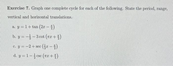 Solved Exercise 7. Graph one complete cycle for each of the | Chegg.com