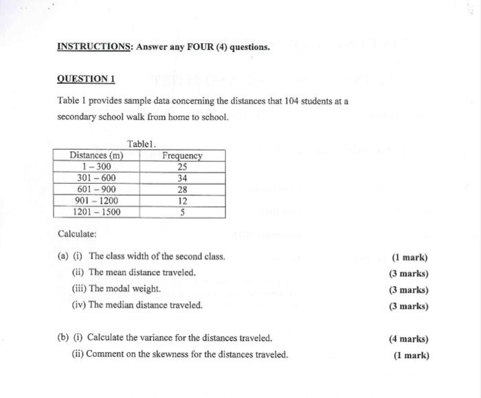 Solved Table 1 provides sample data concerning the distances | Chegg.com