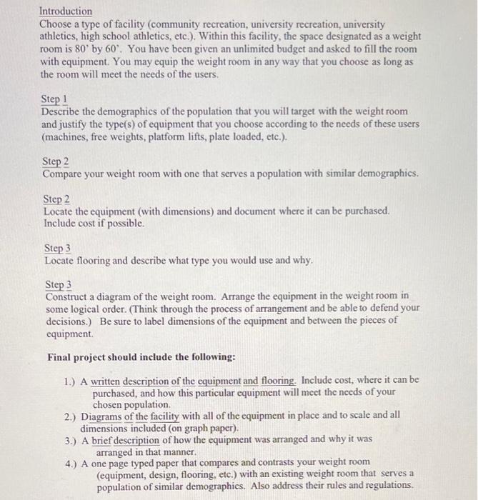 Solved Introduction Choose a type of facility (community | Chegg.com