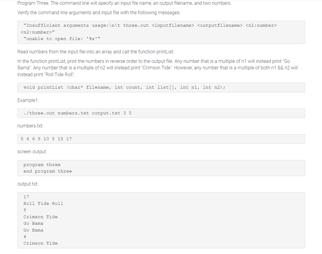 Solved Verify the command line arguments and input file with | Chegg.com