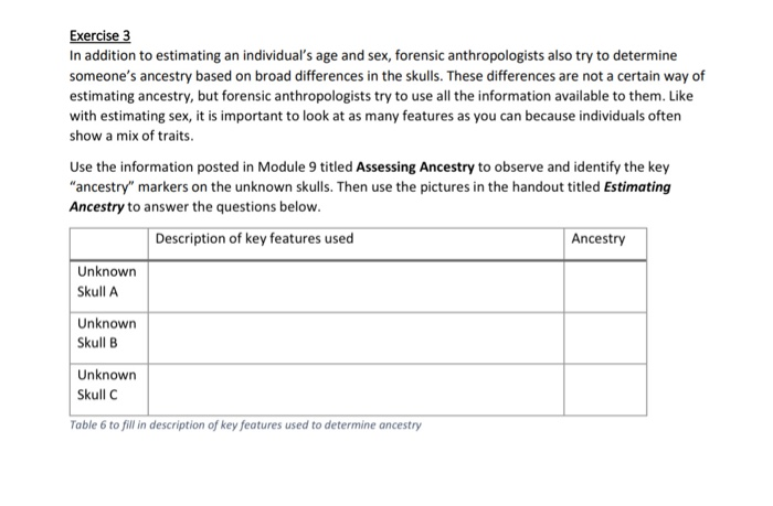 Solved Lab 8: Forensic Anthropology The job of a forensic | Chegg.com