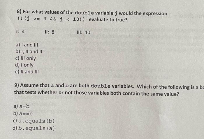 Solved 8) For what values of the double variable j would the | Chegg.com