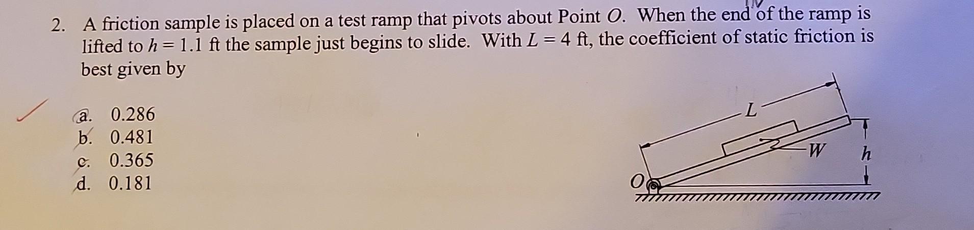 Solved 2. A friction sample is placed on a test ramp that | Chegg.com