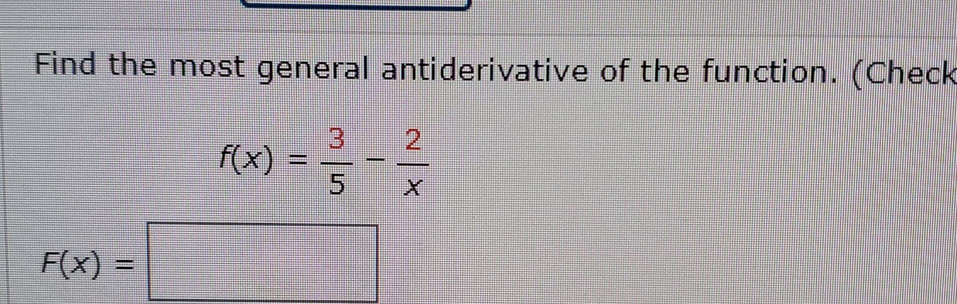 Solved Find The Most General Antiderivative Of The Function