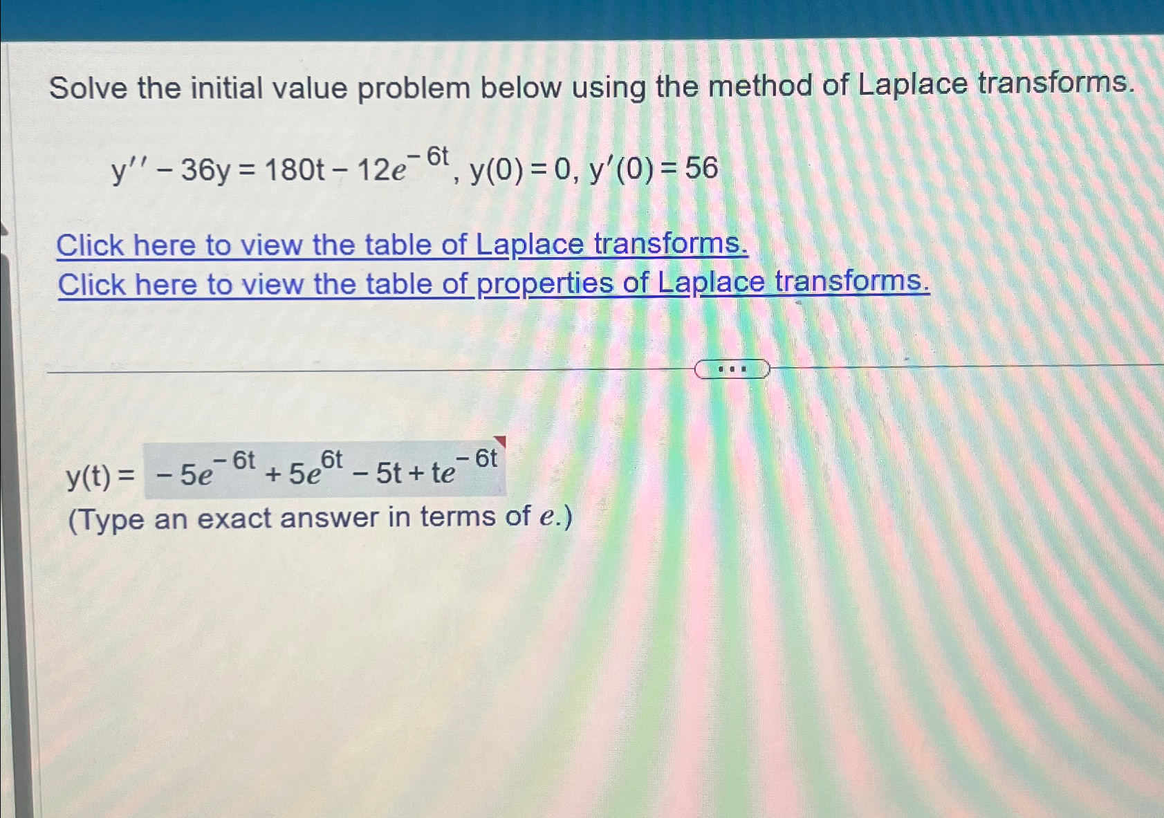 Solved Solve the initial value problem below using the | Chegg.com