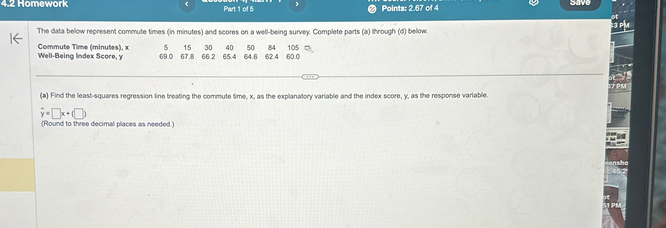 Solved 4.2 ﻿HomeworkPart 1 ﻿of 5Points: 2.67 ﻿of 4The data | Chegg.com
