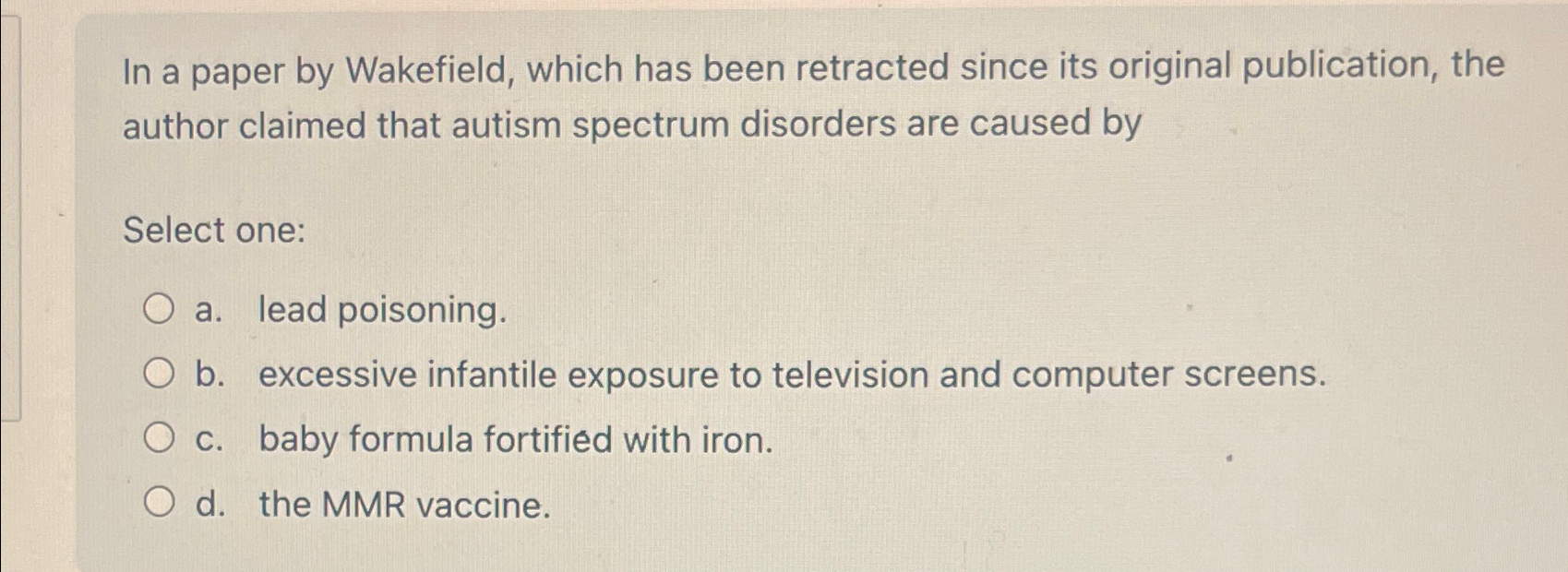 Solved In a paper by Wakefield, which has been retracted | Chegg.com