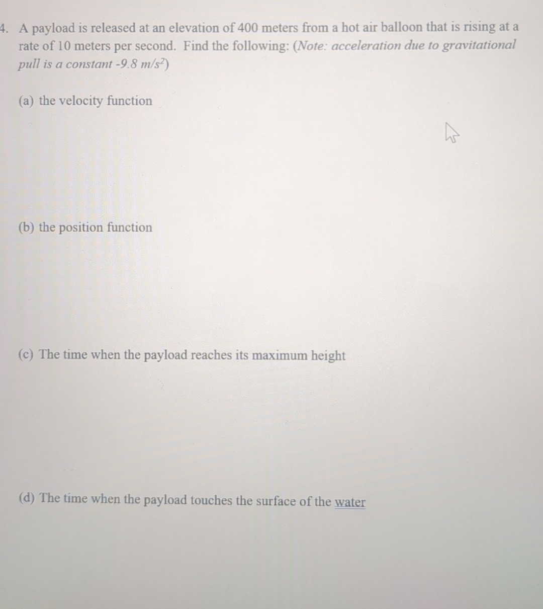 Solved A payload is released at an elevation of 400 ﻿meters | Chegg.com