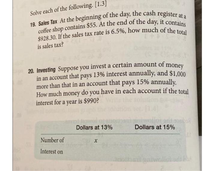 Solved Solve each of the following. (1.3) 19. Sales Tax At | Chegg.com