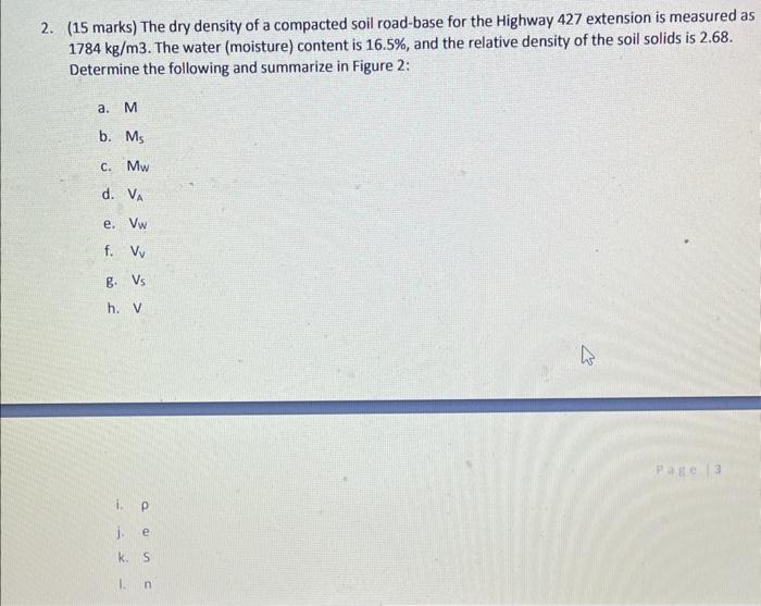 Solved 2. (15 marks) The dry density of a compacted soil | Chegg.com