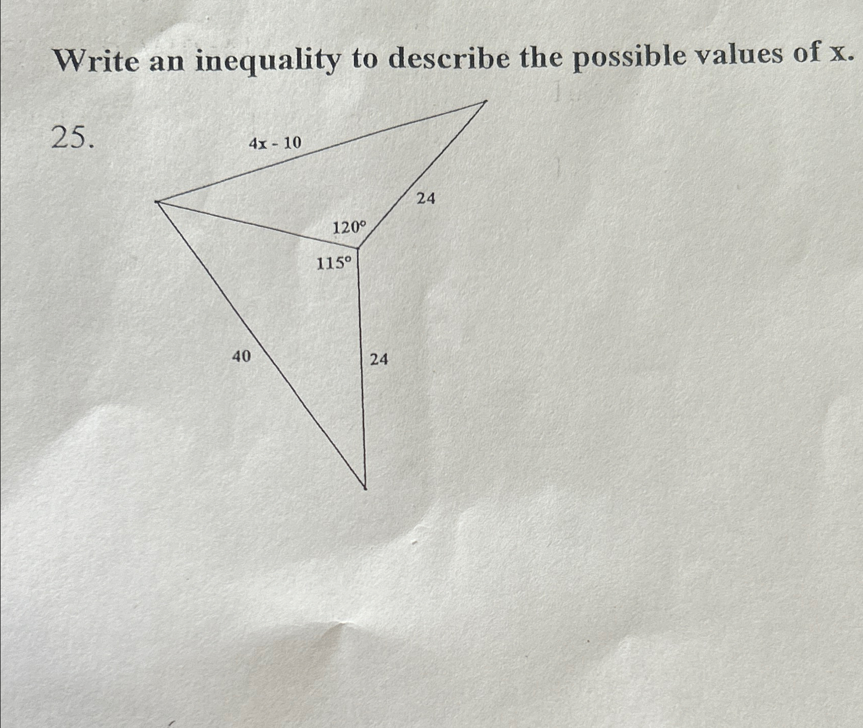 Solved Write an inequality to describe the possible values | Chegg.com