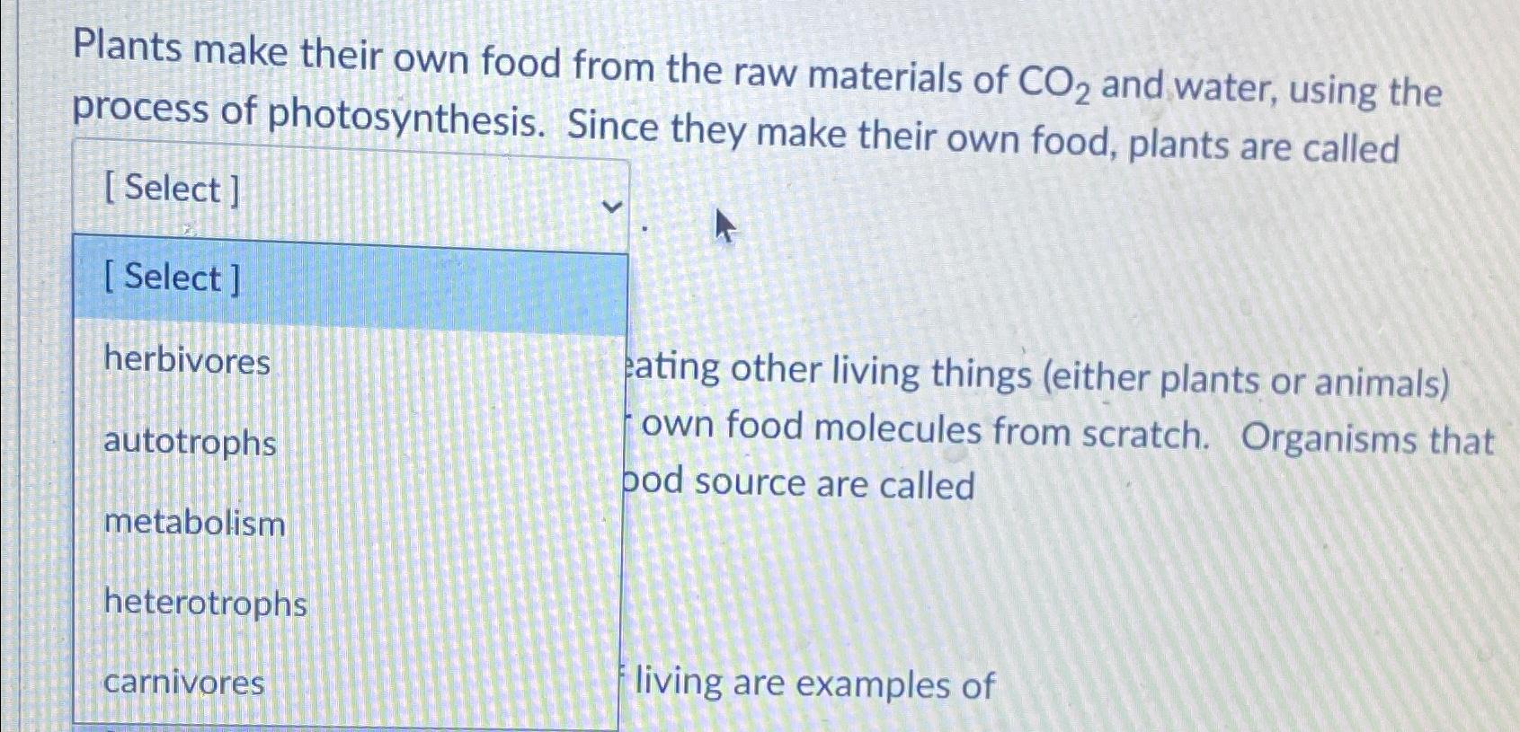 Solved Plants make their own food from the raw materials of | Chegg.com
