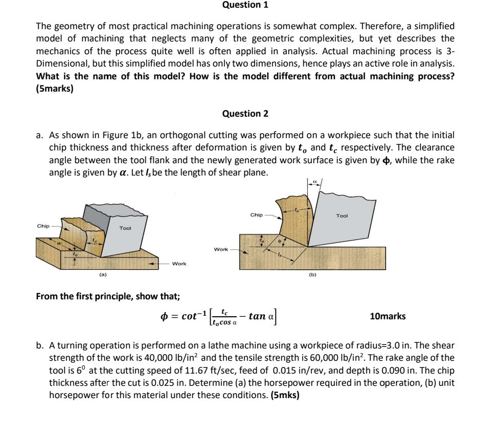 Solved Question 1 The geometry of most practical machining | Chegg.com