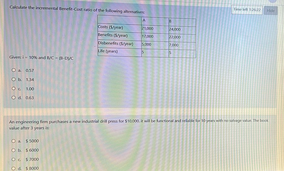 Solved Calculate the incremental Benefit-Cost ratio of the | Chegg.com