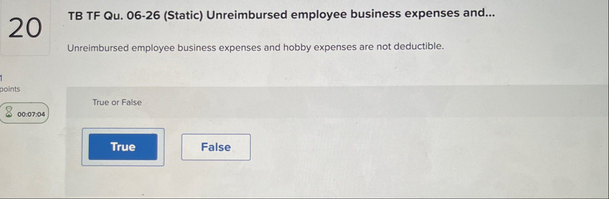 Solved 20TB TF Qu. 06-26 (Static) ﻿Unreimbursed employee | Chegg.com