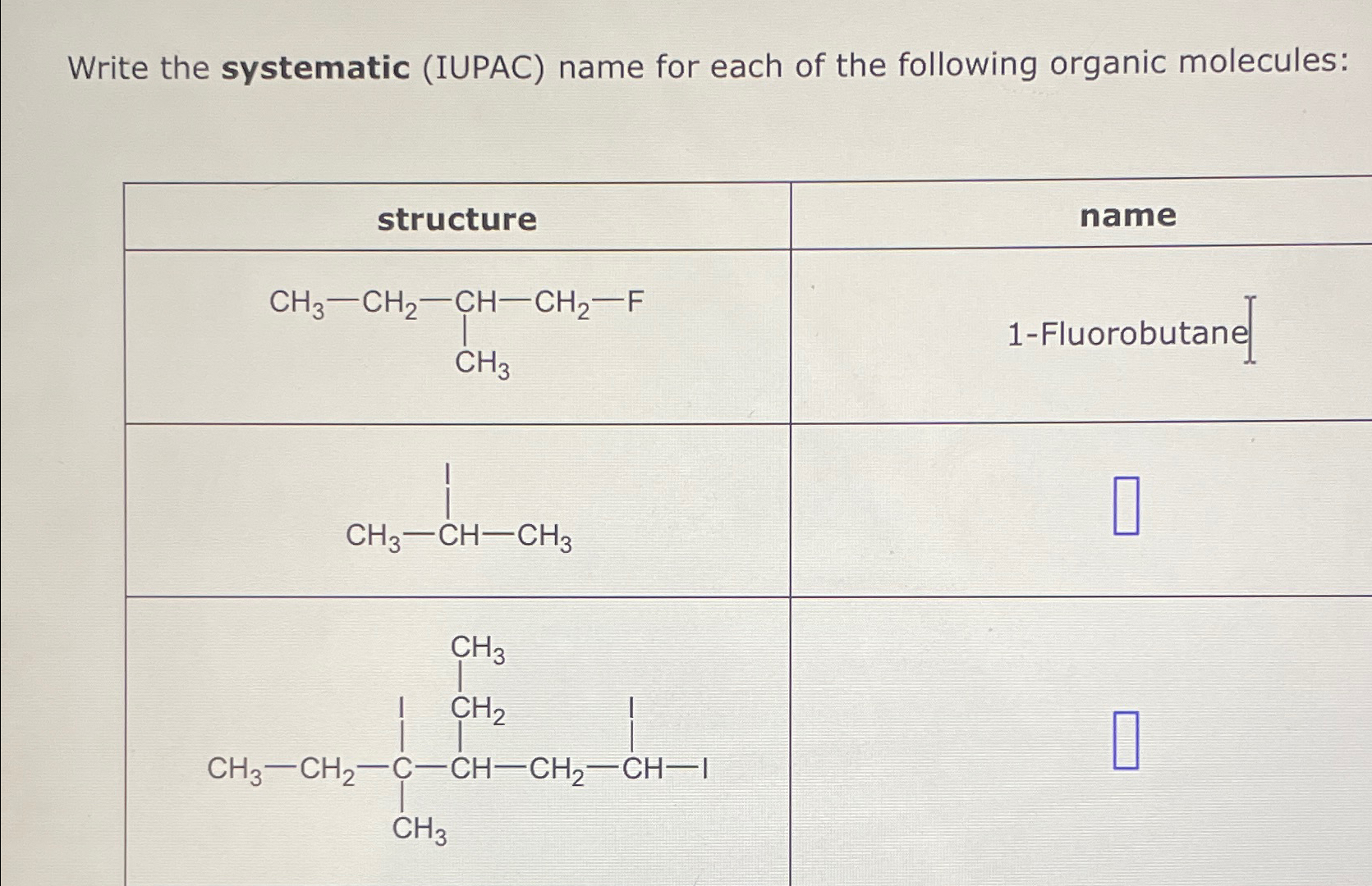 Solved Write the systematic (IUPAC) ﻿name for each of the | Chegg.com