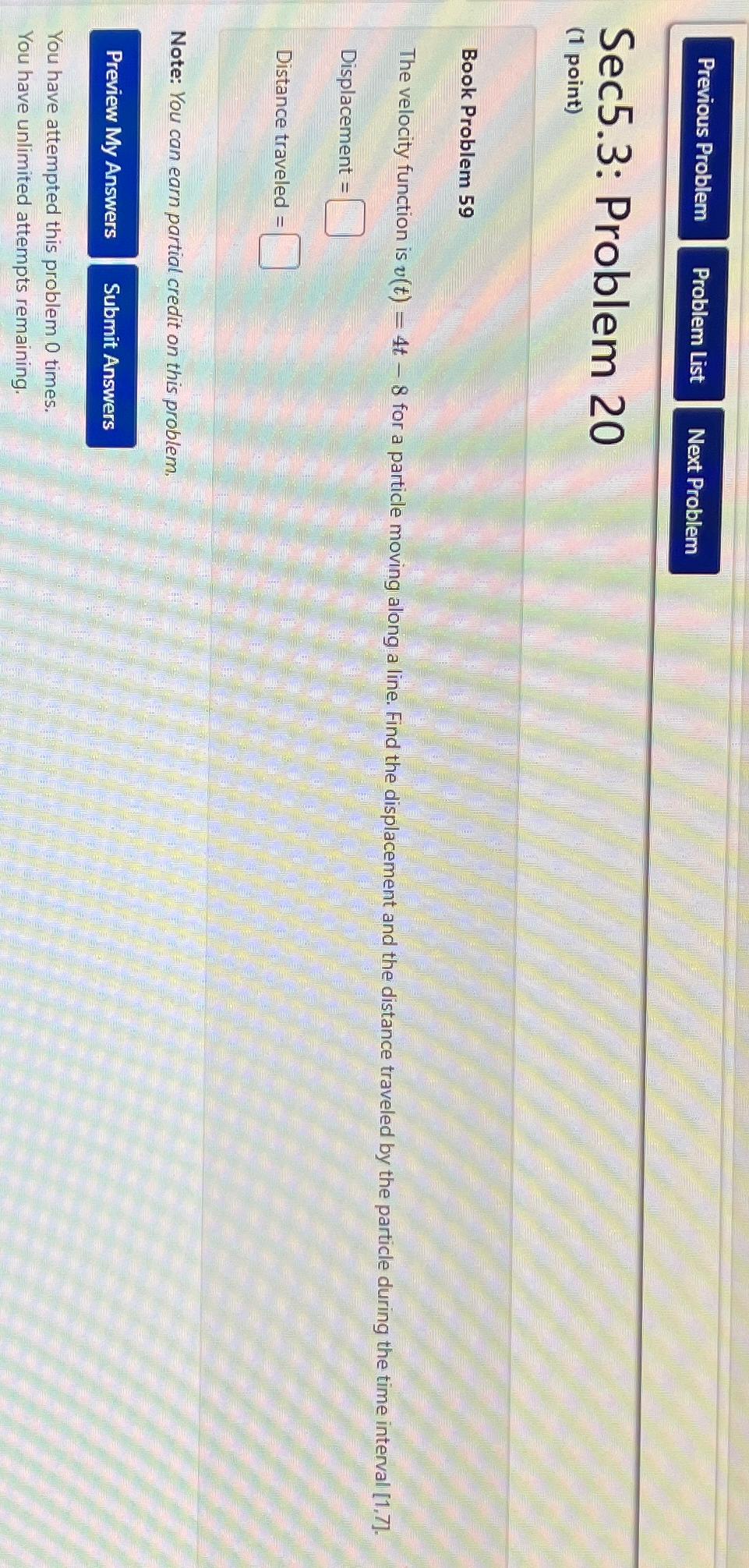 Solved Sec5.3: Problem 20(1 ﻿point)Book Problem 59The | Chegg.com