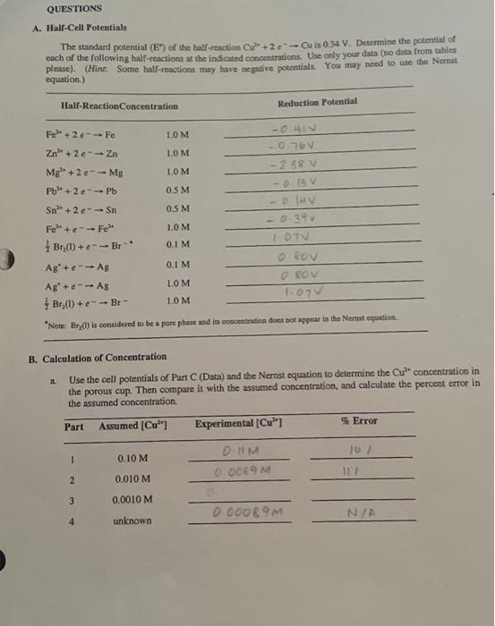 A. Halr-Cell Potentials The standard potential ( | Chegg.com