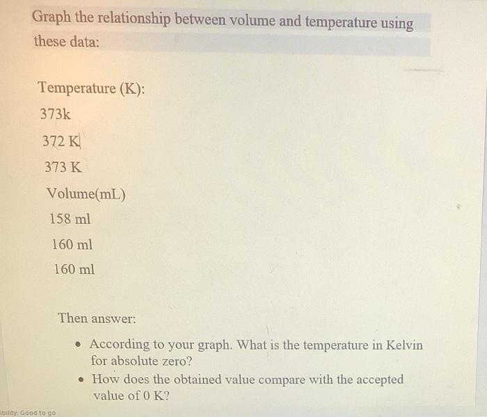 Solved Graph the relationship between volume and temperature | Chegg.com