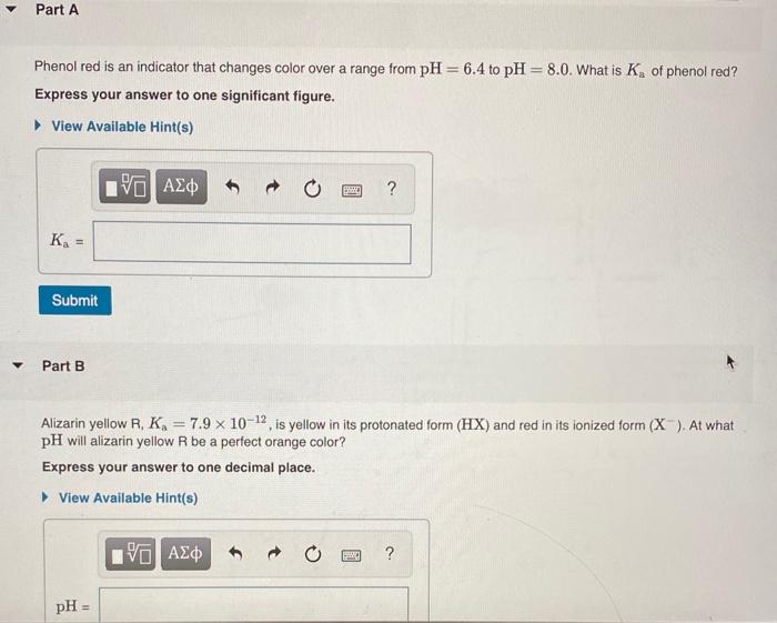 Solved Phenol red is an indicator that changes color over a | Chegg.com