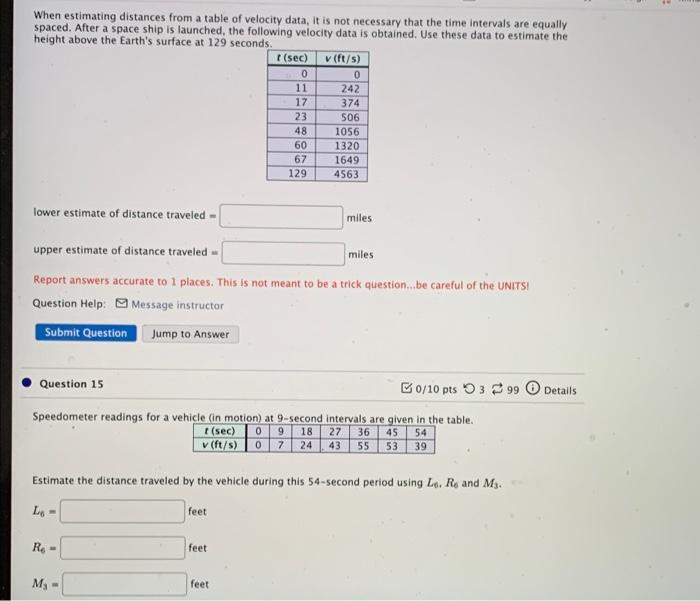 Solved When estimating distances from a table of velocity | Chegg.com