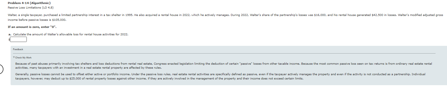 Solved Problem 4-14 (Algorithmic)Passive Loss Limitations | Chegg.com